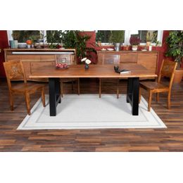 Baumkantentisch Akazie nussbaum mit schwarzen Resin-Adern 200 x 100 cm A-Gestell schwarz POLLY