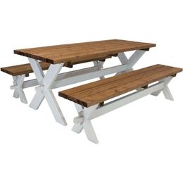 AXI Celine Picknicktisch aus Holz in Braun & Weiß für 6 Personen Picknick Tisch / Picnic Table / Picknickbank für Erwachsene Set für den Garten 177 x 75