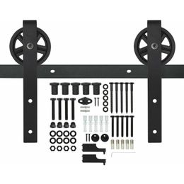 Schiebetürsystem modell o, pulverbeschichtet, 2m oder 4m, Scheunentor, Küchentür, Raumtrenner, Beschlag, Barn Door - Schwarz, Modell o 200 - Schwarz