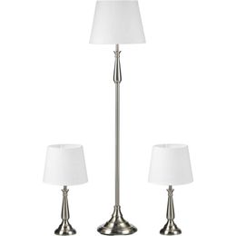 3-teiliges Lampenset im Vintage-Design, 2 Tischleuchten, 1 Stehleuchte, 35,5 cm x 35,5 cm x 146 cm, Silber + Weiß - Cremeweiß - HOMCOM