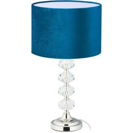 Relaxdays - Tischlampe, Samt und Kristall, HxD: 47 x 26 cm, E14-Fassung, Nachttischlampe, indirekte Beleuchtung, blau