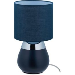 Nachttischlampe Touch, E14-Fassung, indirektes Licht, ovale Tischlampe mit Schirm, HxD: 32 x 18 cm, dunkelblau - Relaxdays