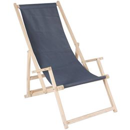 Mucola - Strandstuhl mit Armlehne Strandliege Holz Liegestuhl Gartenliege Sonnenliege Strandstuhl Faltliege - Anthrazit