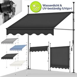 Balkonmarkise 150 cm Grau/Weiß Gelenkarm Markise Klemmmarkise Sonnenmarkise Balkon ohne Bohren - tillvex