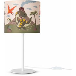 Paco Home - Tischlampe Kinderzimmer Nachtisch Lampe Stoffschirm Wandleuchte RundTiere Tischleuchte - Weiß, Design 3 (Ø18 cm)