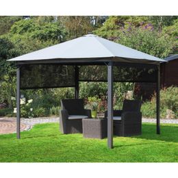 Solar-Pavillon Lina mit LED-Beleuchtung und Gittergewebe-Rollos lichtgrau 300 x 300 x 261 cm (l x b x h) - Leco