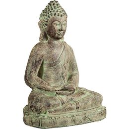 Biscottini Kleine Statue von Buddha aus bemaltem Gips mit antikiertem Finish L38xPR28xH55 cm