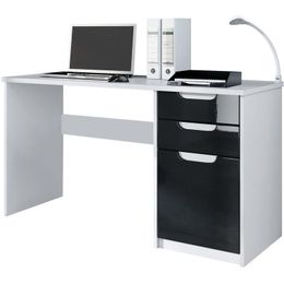Schreibtisch Computertisch Arbeitstisch Logan Weiß - Hochglanz & Naturdekor - Fronten in Schwarz Hochglanz - Fronten in Schwarz Hochglanz - Vladon