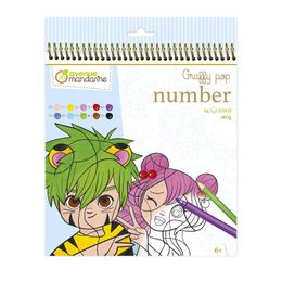 Clairefontaine Avenue Mandarine GY108C - Graffy Pop Number, 24 Zeichnungen zum Ausmalen (12 Designs x 2), Manga, 1 Stück