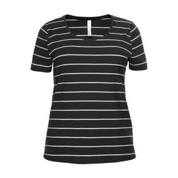 sheego Große Größen: T-Shirt mit garngefärbten Ringeln, schwarz, Gr.48/50