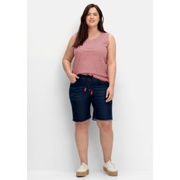 sheego Große Größen: Bermudas aus Sweat-Denim, mit offenem Saum, dark blue Denim, Gr.50