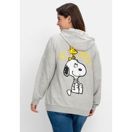 sheego Große Größen: Kapuzen-Sweatjacke mit Snoopy-Print, grau meliert, Gr.52/54