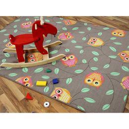 Snapstyle - Kinder Spielteppich Eule Taupe in 24 Größen - 100x300 cm