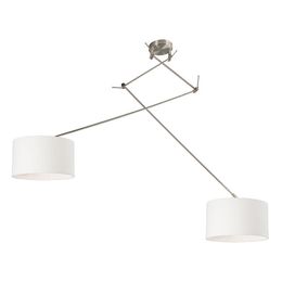Qazqa Hängelampe Stahl mit zwei Lampenschirmen 35 cm weiß verstellbar - Blitz II - Weiß