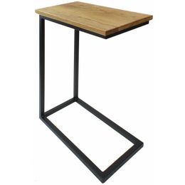 Beistelltisch c-form, Laptoptisch aus Metall und Holz, Couchtisch, Nachttisch, Echtholz Eiche, praktische Ablage - Schwarz, mit Tischplatte eiche