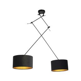 Qazqa Hängelampe mit Veloursschirmen schwarz mit Gold 35 cm - Blitz ii schwarz - Schwarz