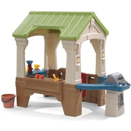 Great Outdoors Spielhaus xxl Kunststoff Spielhaus für Kinder mit Grill, Wasserrad und Zubehör - Grün - Step2