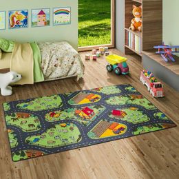 Snapstyle Kinder Spiel Teppich Bauernhof Grün - 160x160 cm