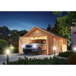Karibu - Blockbohlengarage 40 mm mit Satteldach Garage aus Holz in Naturbelassen Unterstellplatz Wandstärke: Fertiggarage - Naturbelassen