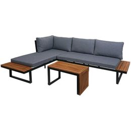 Garten Garnitur HHG 086, Garnitur Sitzgruppe Lounge-Set Sofa, Spun Poly Alu Akazie Holz MVG-zertifiziert dunkelgrau - grey