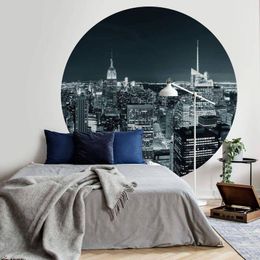 K&L WALL ART Runde Fototapete New York Tapete Skyline Vliestapete Loft Wohnzimmer Wandbild ø 140cm - schwarz