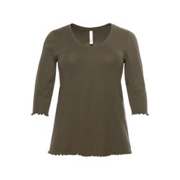 sheego Große Größen: Shirt mit Babylock-Nähten, dunkelkhaki, Gr.48/50