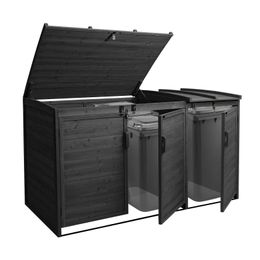 XL 3er-/6er-Mülltonnenverkleidung MCW-H75b, Mülltonnenbox, erweiterbar 138x207x105cm Holz MVG-zertifiziert ~ anthrazit