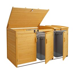XL 3er-/6er-Mülltonnenverkleidung MCW-H75b, Mülltonnenbox, erweiterbar 138x207x105cm Holz MVG-zertifiziert ~ braun