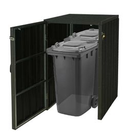 XL 1er-/2er-WPC-Mülltonnenverkleidung MCW-J28, Premium Mülltonnenbox, Metall Holzoptik, erweiterbar ~ anthrazit
