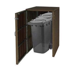 XL 1er-/2er-WPC-Mülltonnenverkleidung MCW-J28, Premium Mülltonnenbox, Metall Holzoptik, erweiterbar ~ braun