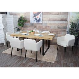 6er-Set Esszimmerstuhl MCW-L13, Polsterstuhl Küchenstuhl Stuhl mit Armlehne, Stoff/Textil Metall ~ creme-weiß