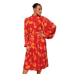 Madeleine Mode MADELEINE Plisseekleid mit Stehkragen und Manschettenärmeln Damen tangorot/multicolor / rot Gemustert
