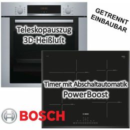 Herdset Bosch Einbaubackofen mit Induktionskochfeld - autark, 60 cm, Teleskopauszug, 3D Heißluft