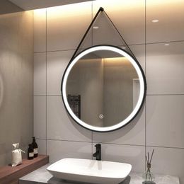 Led Badspiegel Rund Badezimmerspiegel mit Beleuchtung Schwarzer Rahmen Wandspiegel mit Touch-Schalter, Kaltweiß 6500K 80 cm - S'afielina