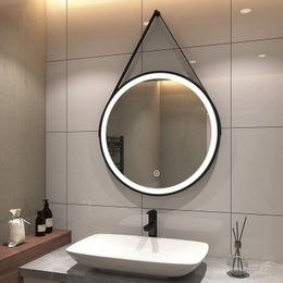 Led Badspiegel Rund Badezimmerspiegel mit Beleuchtung Schwarzer Rahmen Wandspiegel mit Touch-Schalter, Kaltweiß 6500K 70 cm - S'afielina