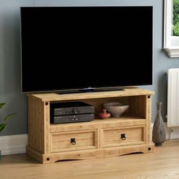Home Discount - Corona TV-Möbel aus massivem Kiefernholz, 2 Schubladen, Schrank, Ständer, Aufbewahrungsmöbel