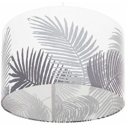 Beliani Hängeleuchte Weiß Palmenmotiv runder Stoffschirm 48 cm Durchmesser Trommelform Retro Stil Wohnzimmer - Grau