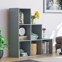 Home Discount - Durham 6 Cube Bücherregal Treppe Regal aus Holz Display Storage Rack frei stehendes Regal Einheit, grau-0-Körbe