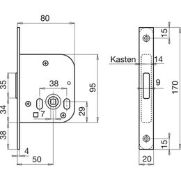 GRUNDMANN - Einstemm-Riegelschloss wg 48, wc, dm 50 mm, silberfärbig verzinkt, 1 Stück Zubehör Beschläge Einstemmschlösser