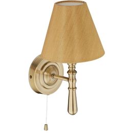 Wandlampe mit Schirm, innen, Zugschalter, Flur & Wohnzimmer, E14, Stoff, Metall, HxBxT: 28x16x19 cm, messing - Relaxdays