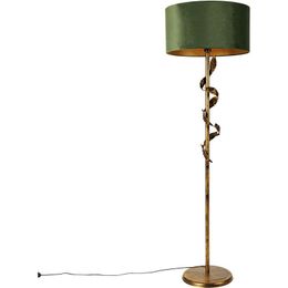 Qazqa Vintage Stehlampe Antik Gold mit grünem Schirm - Linden - Grün