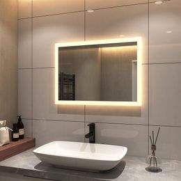 Led Badspiegel Wandschalter Badezimmerspiegel mit Beleuchtung Warmweiß 3000K Wandspiegel 50 x 70 cm - S'afielina