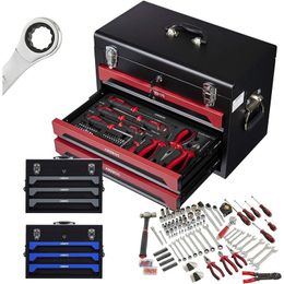 Arebos - 172 tlg Werkzeugkoffer Werkzeugkasten Werkzeugbox Werkzeugkiste mit 3 Schubladen - Rot / Schwarz