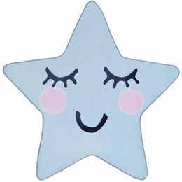 Beliani Kinderteppich Hellblau 120x120 cm Sternmotiv Sternform Spielteppich für Kinderzimmer - Schwarz