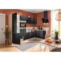 HELD MÖBEL HELD MÖBEL Winkelküche »Brindisi«, mit E-Geräten, Stellbreite 290/170 cm schwarz schwarz Hochglanz/eiche sonoma