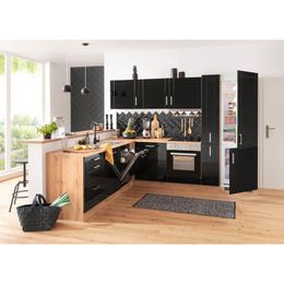 HELD MÖBEL HELD MÖBEL Winkelküche »Tinnum«, mit E-Geräten, Stellbreite 240/270 cm schwarz schwarz Hochglanz