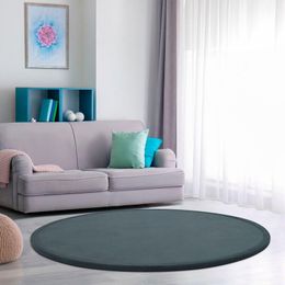 Paco Home Teppich &raquo;Tatami 475&laquo; rund 24 mm H&ouml;he Kurzflor, Uni Farben, mit Memory Foam, waschbar blau Polyester