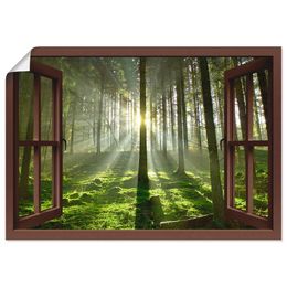 Artland Wandbild »Fensterblick - Wald im Gegenlicht«, Fensterblick, (1 St.), als Leinwandbild, Wandaufkleber oder Poster in versch. Größen braun