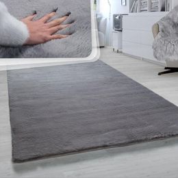 Paco Home Fellteppich &raquo;Rabbit 780&laquo; rechteckig 26 mm H&ouml;he Kunstfell, Kaninchenfell-Haptik, ein echter Kuschelteppich, Uni-Farben anthrazit...