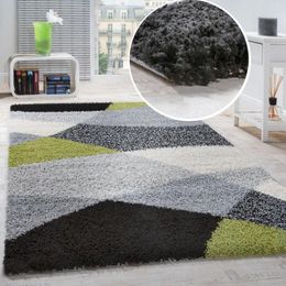 Paco Home Hochflor-Teppich »Mango 308« rechteckig 34 mm Höhe weicher Shaggy, modernes Design, ideal im Wohnzimmer & Schlafzimmer grün Obermaterial:...